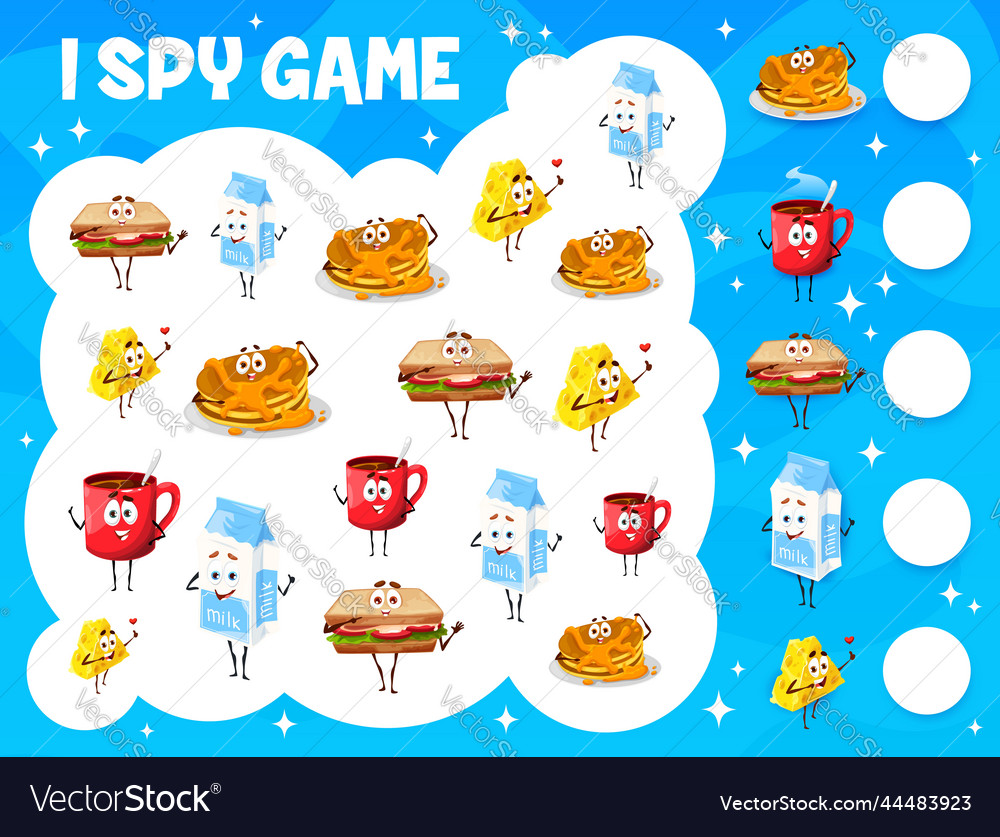 I spy game with breakfast food and dairy character