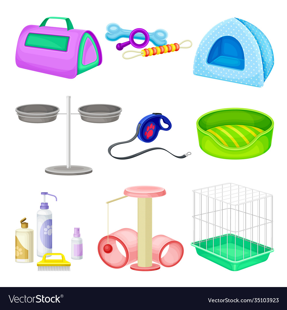 Pet shop or store accessories with cage and cat Vector Image