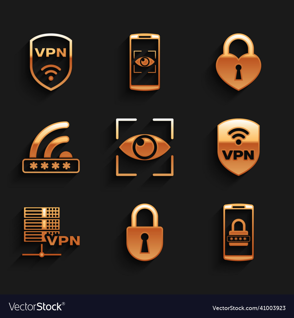 Set Eye Scan Lock Mobile And Password Shield Vector Image