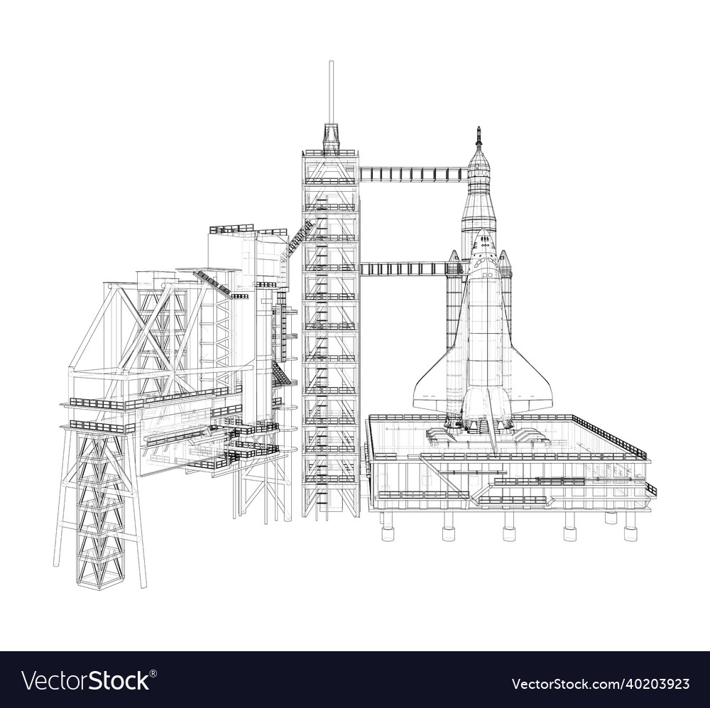 Space rocket on launch pad Royalty Free Vector Image