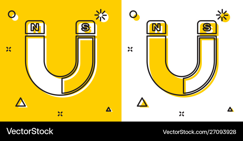 Black magnet icon isolated on yellow and white Vector Image
