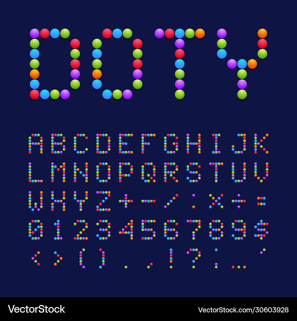Colorful dots style font design alphabet letters Vector Image