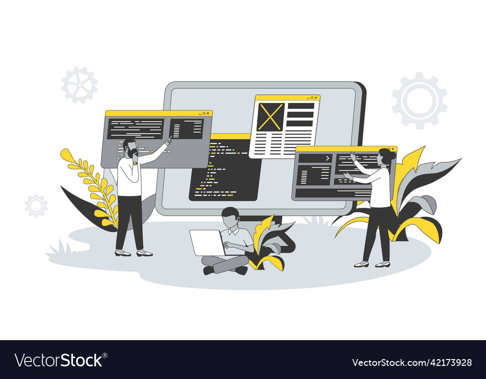 Computer programming concept in flat line design Vector Image Computer programming concept in flat line design Vector Image