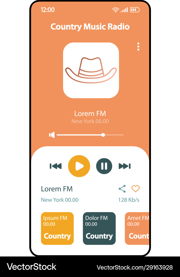 Country music radio smartphone interface template Vector Image