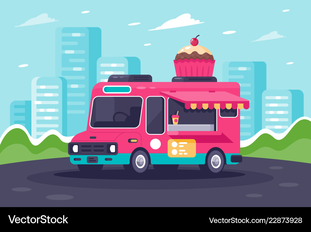 Flat urban van with sweets cake and ice cream Vector Image