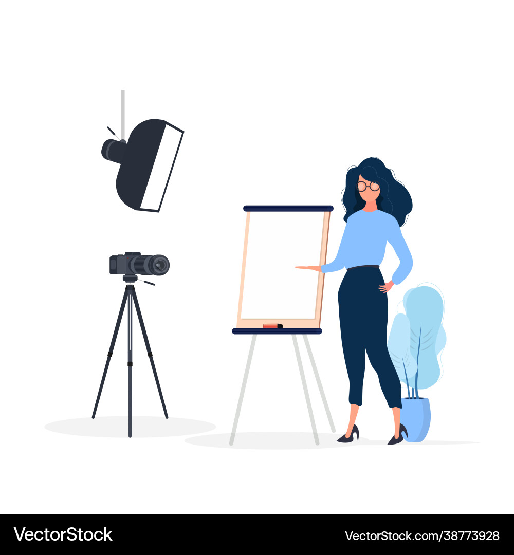 Girl is giving a presentation in front Royalty Free Vector