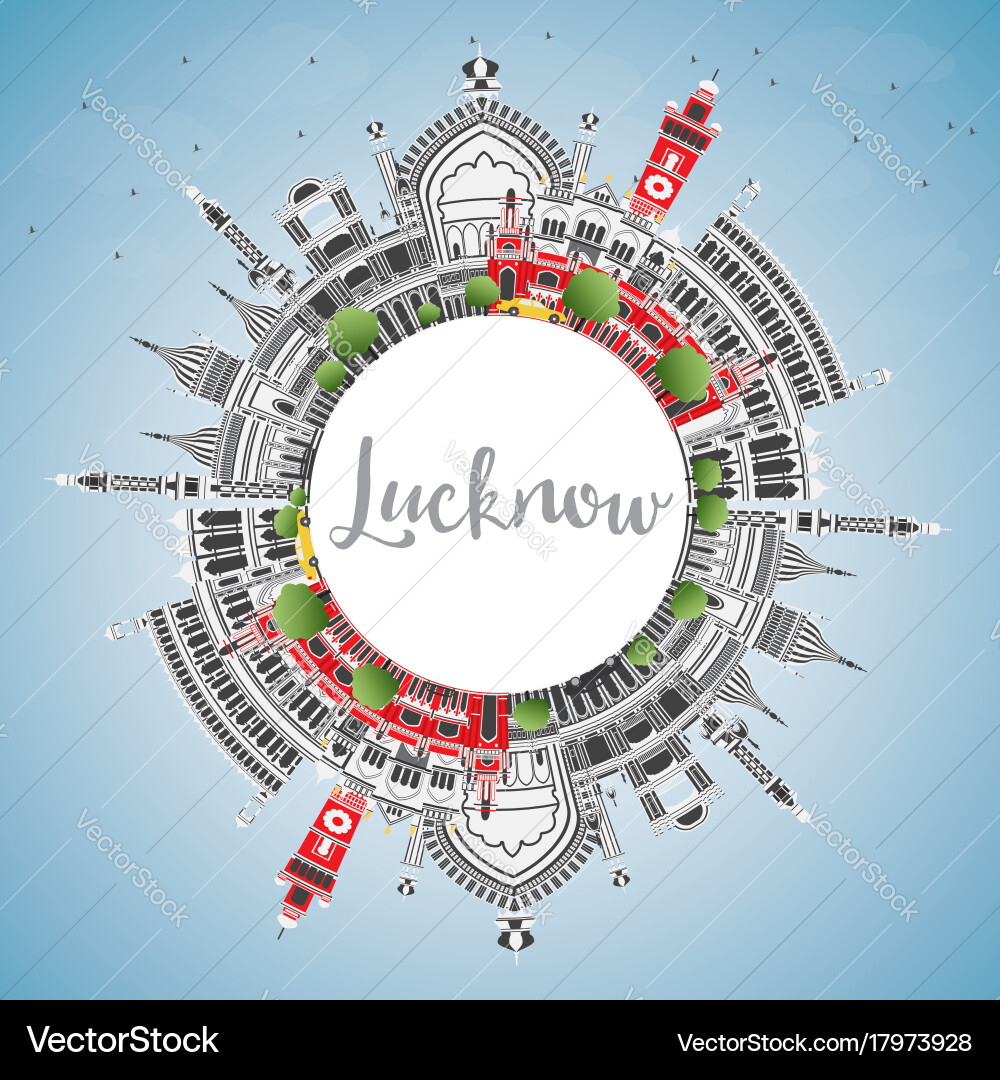 Lucknow skyline with gray buildings blue sky Vector Image