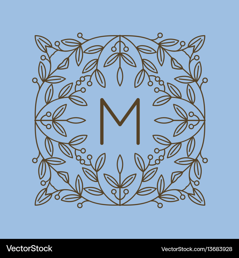 Monogram m logo and text badge emblem line art Vector Image