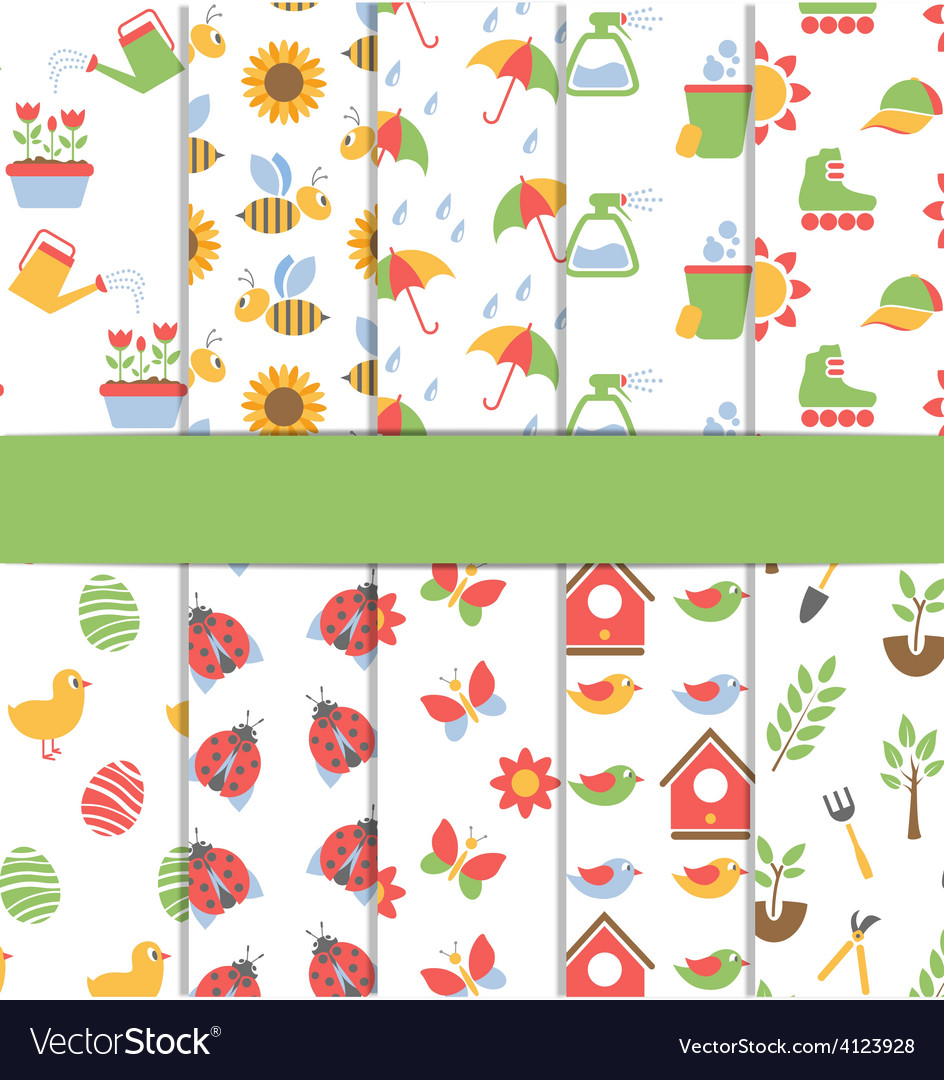 Set of 10 seamless patterns of spring Royalty Free Vector