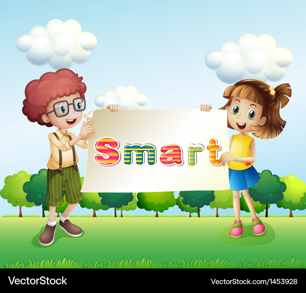 Smiling kids holding a signboard Royalty Free Vector Image