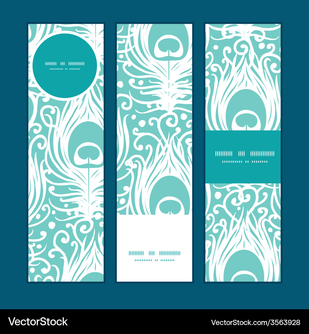 Soft peacock feathers vertical banners set pattern