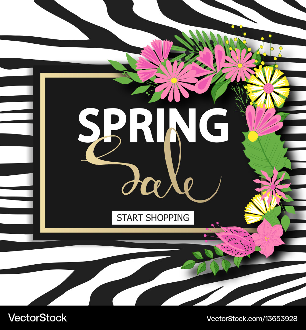 Spring sale with beautiful hand drawn flowers Vector Image