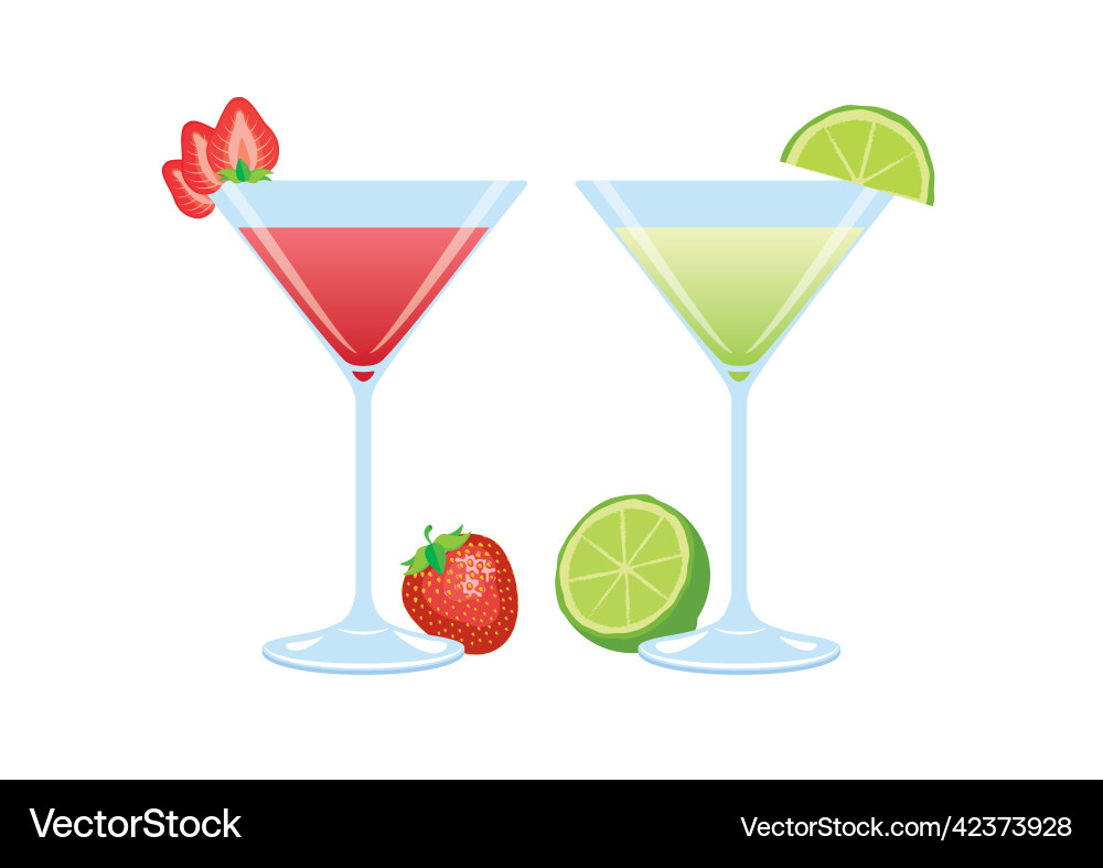 Strawberry and lime daiquiri drink icon set Vector Image