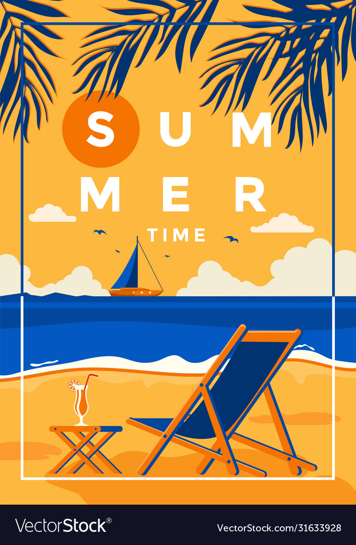 Summer background flat design time Royalty Free Vector Image