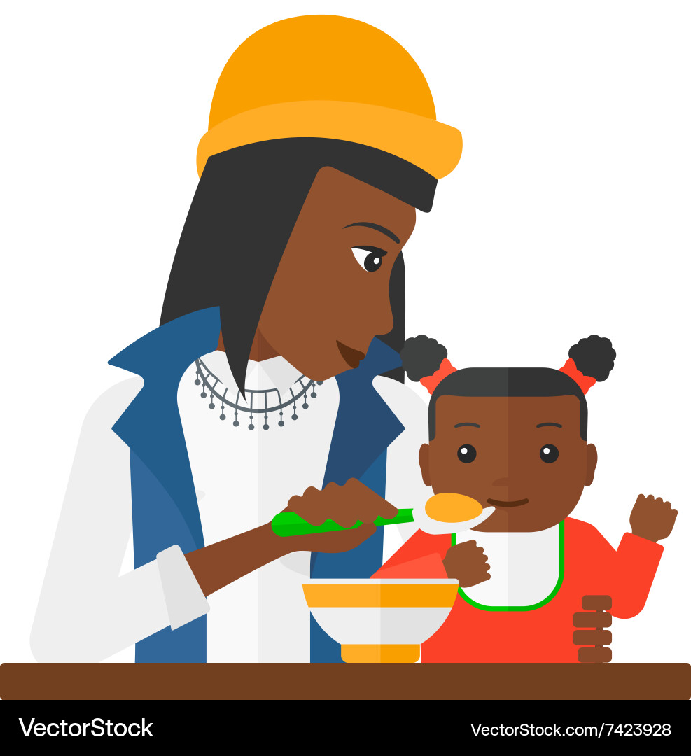Woman feeding baby Royalty Free Vector Image - VectorStock