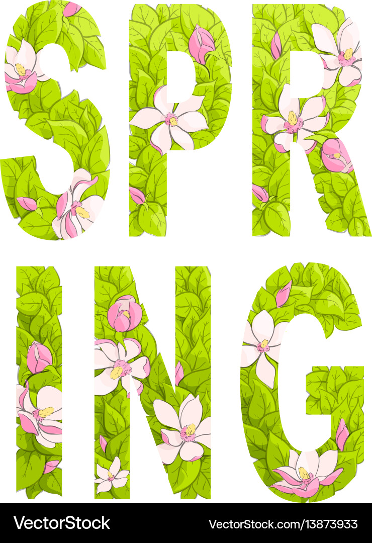 Beautiful inscription spring from leaves Vector Image