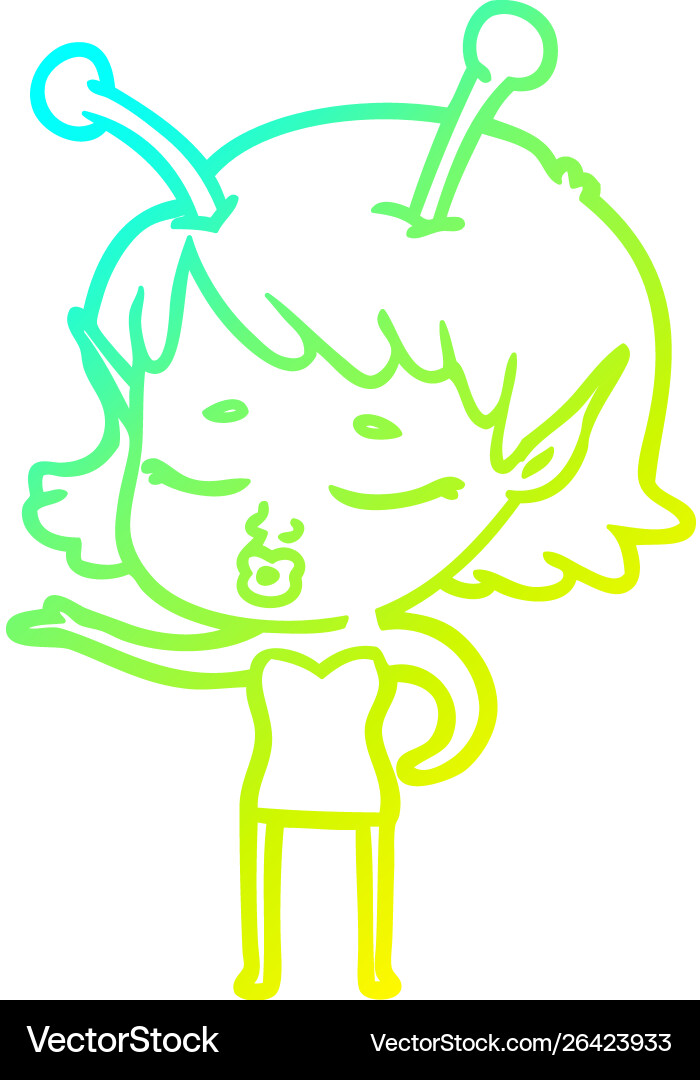 Cold gradient line drawing cute alien girl cartoon