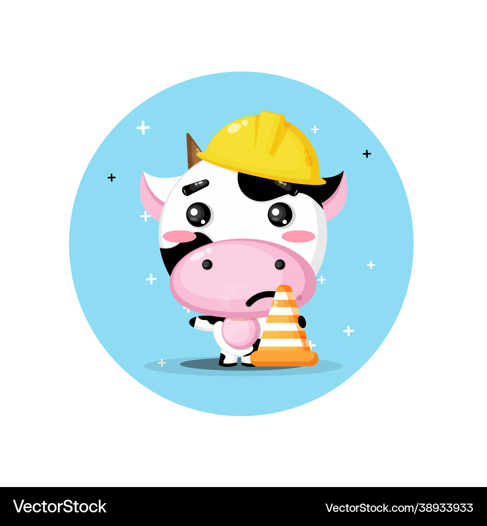 Cute cow mascot works in construction Royalty Free Vector