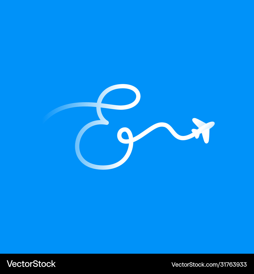 E letter logo with plane and airline Royalty Free Vector