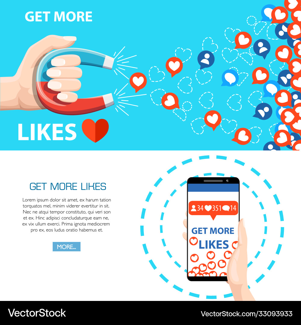 Get more likes hand hold horseshoe magnet pulling Vector Image