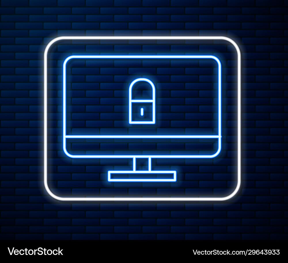 Glowing neon line lock on computer monitor screen Vector Image