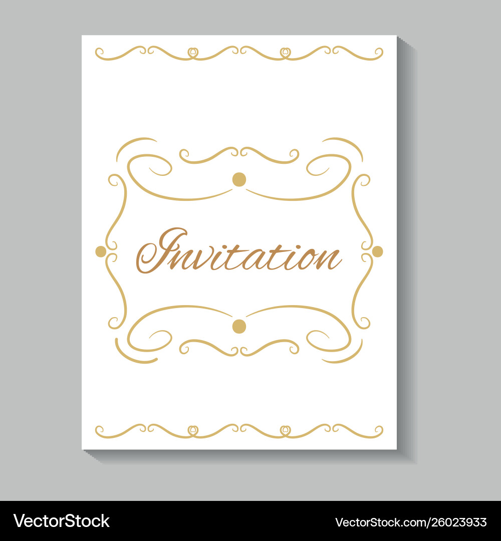 Invitation card with edges golden calligraphy Vector Image