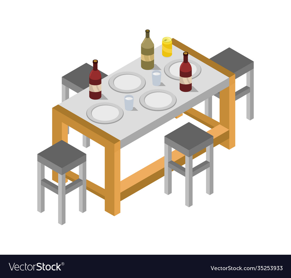 Isometric kitchen table graphic Royalty Free Vector Image