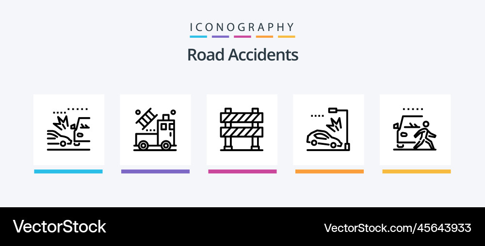 Road accidents line 5 icon pack including car Vector Image