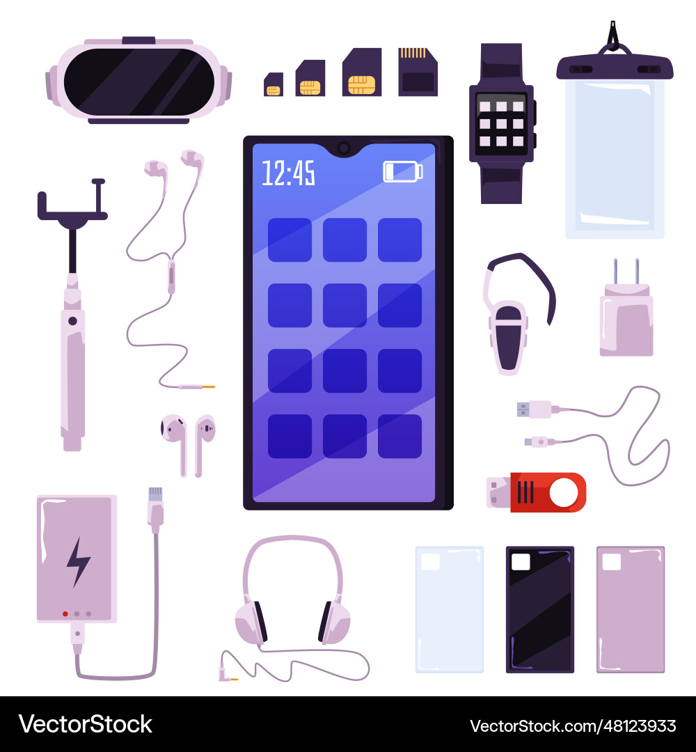 Smartphone accessories set and devices for mobile Vector Image
