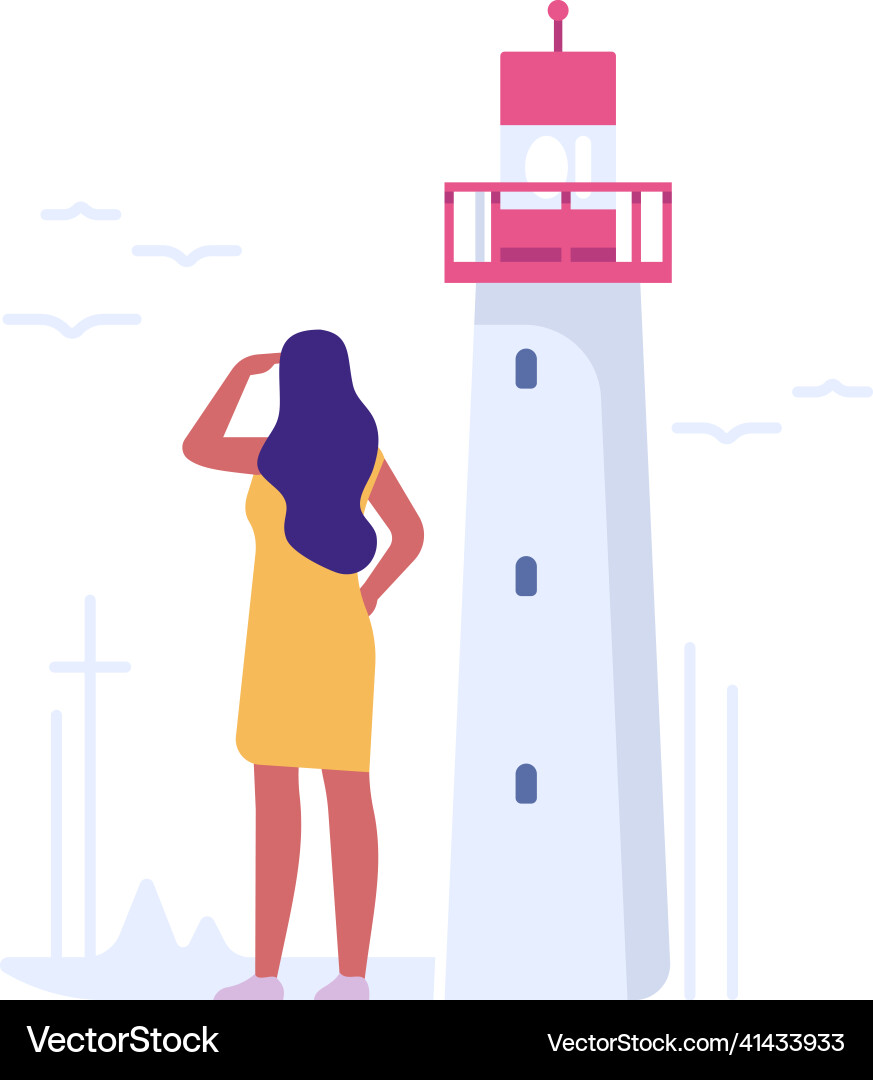Woman looking forward on lighthouse outdoor Vector Image