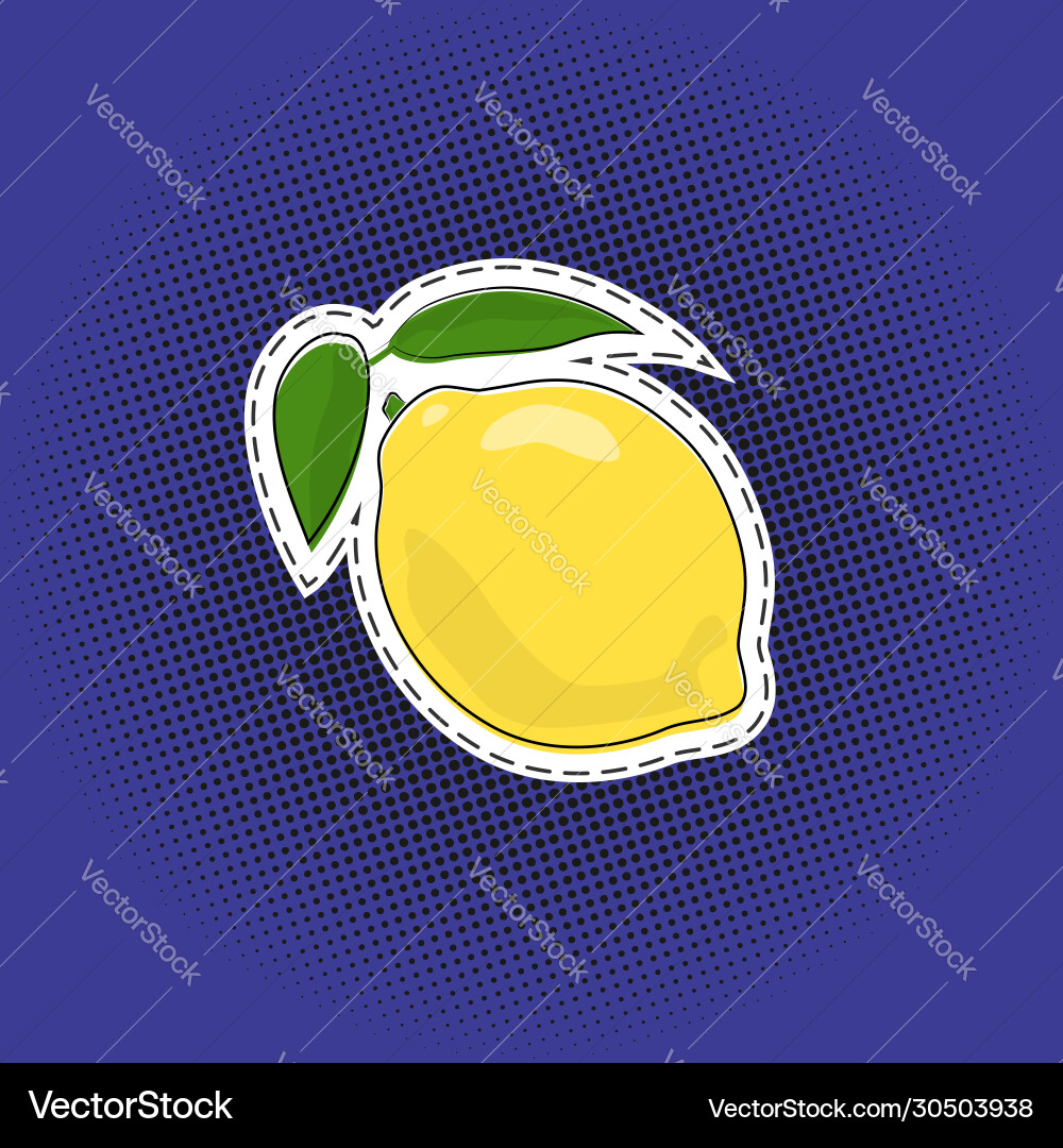 Fruit yellow lemon sticker on a pop art background