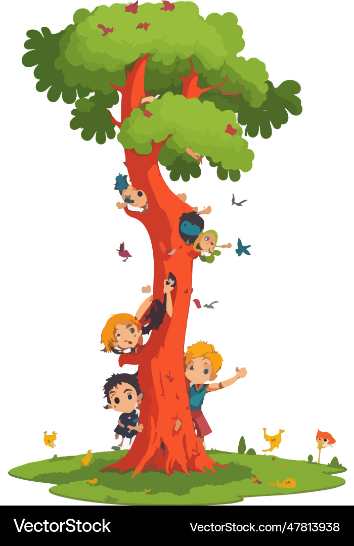 Kids peeping behind the tree Royalty Free Vector Image
