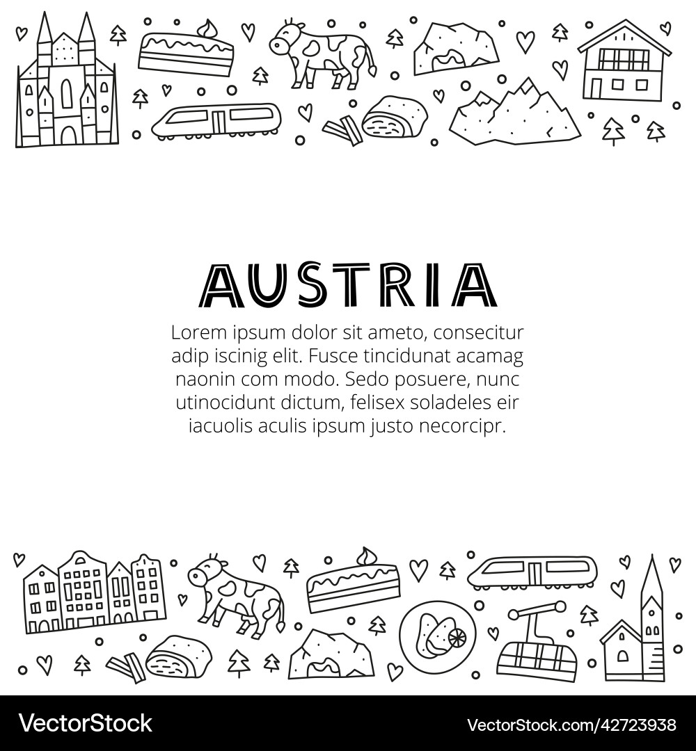 Poster with lettering and doodle outline austria Vector Image