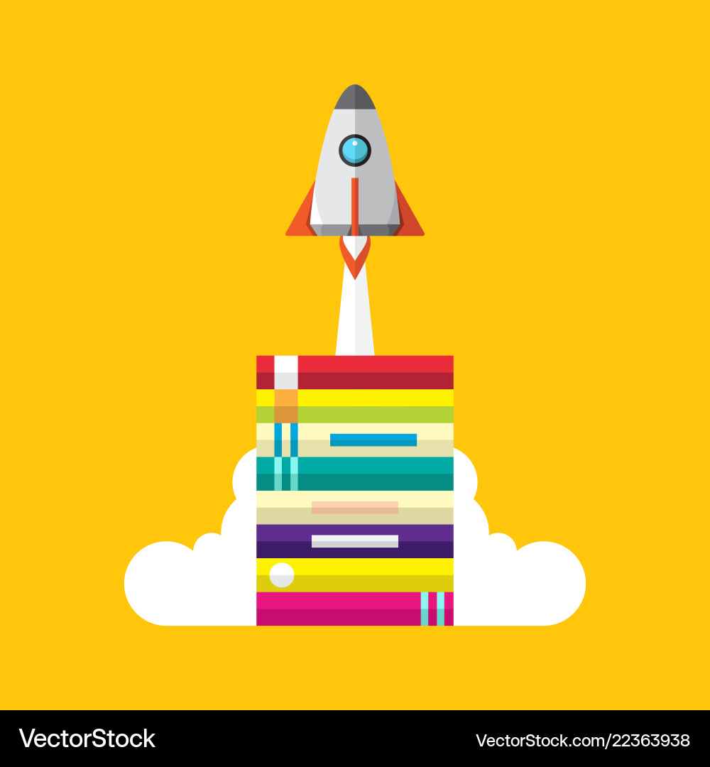 Rocket launch book Royalty Free Vector Image - VectorStock