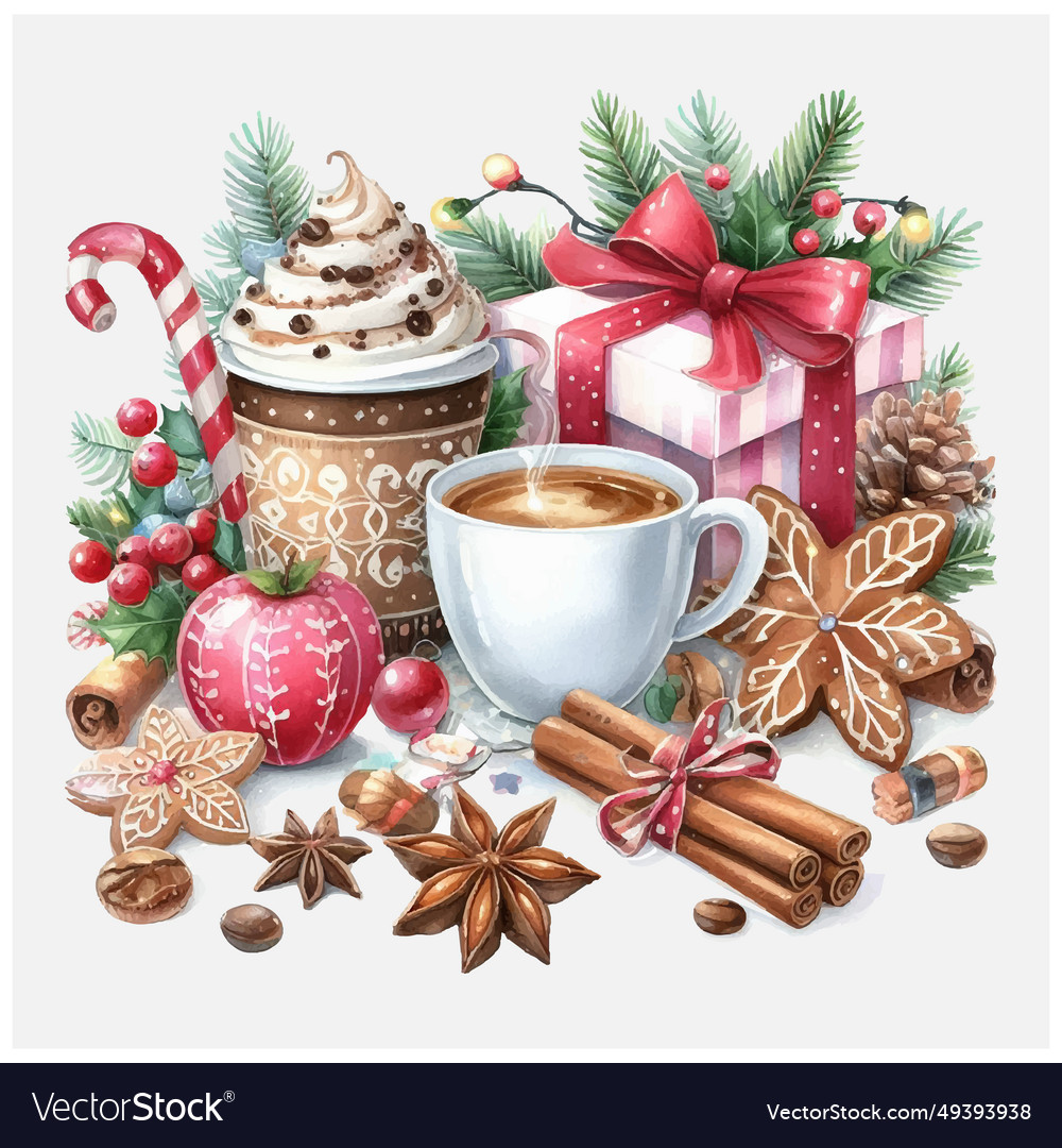 Watercolor christmas coffee file Royalty Free Vector Image