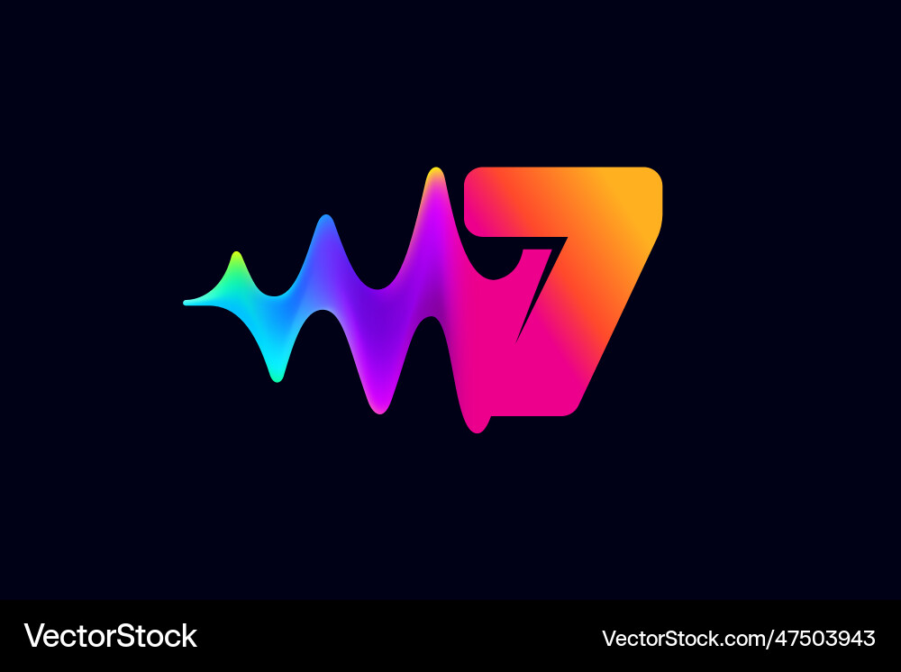 7 logo number seven with pulse music player Vector Image