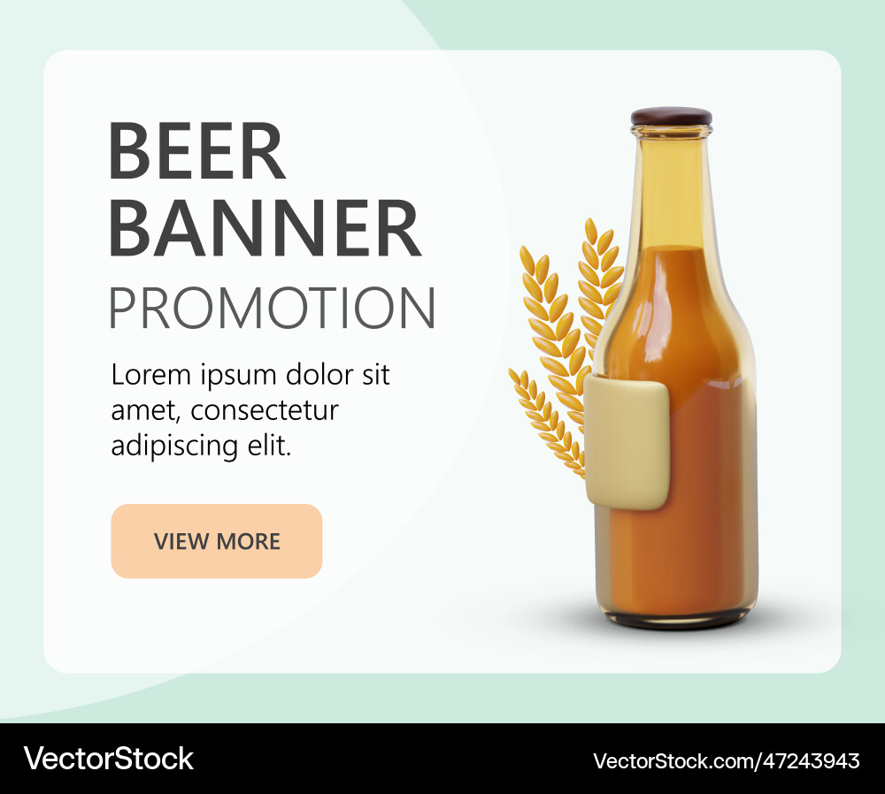 Beer banner promotion with realistic 3d bottle Vector Image