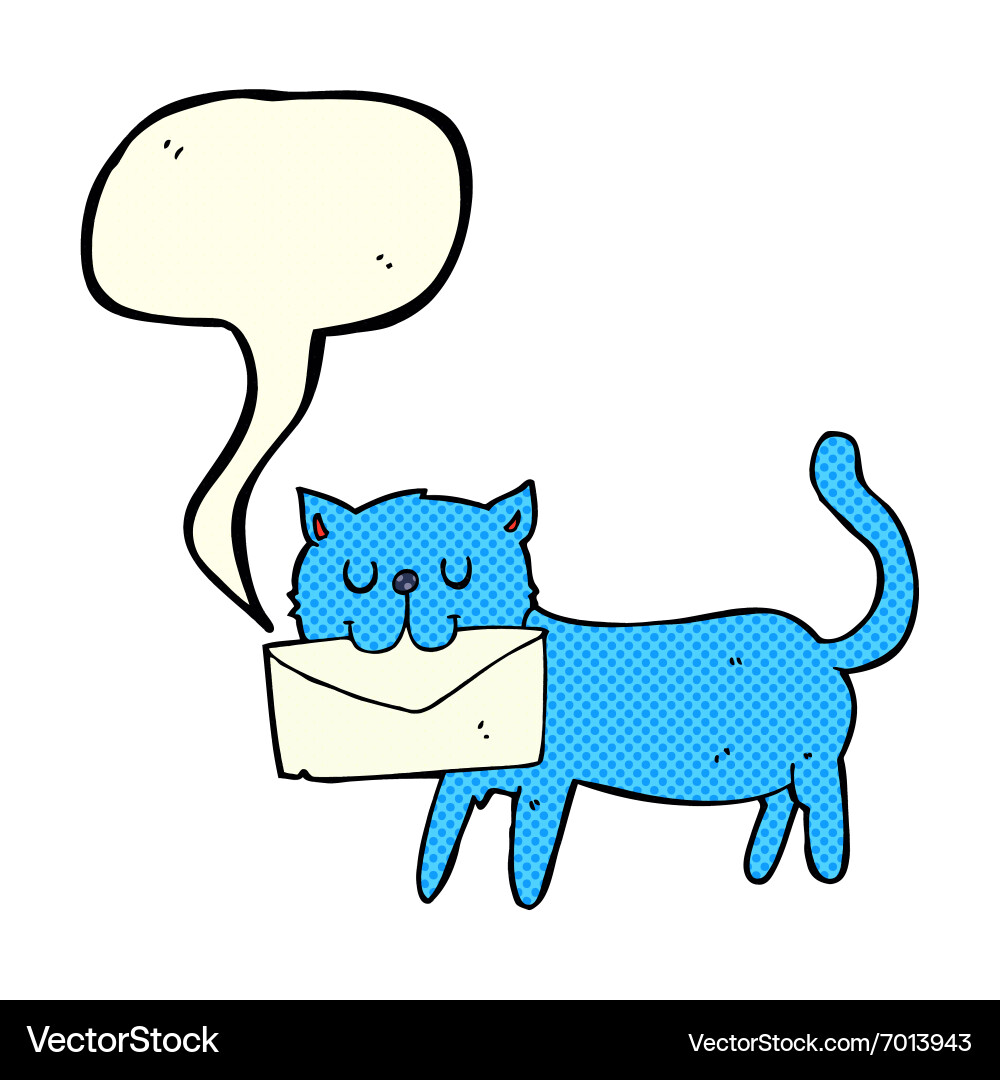 Cartoon cat carrying letter with speech bubble Vector Image