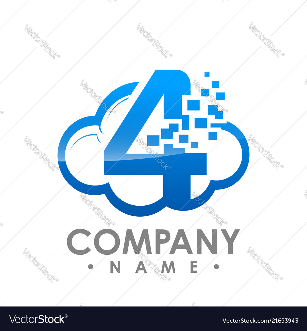 Creative abstract data cloud number four logo Vector Image