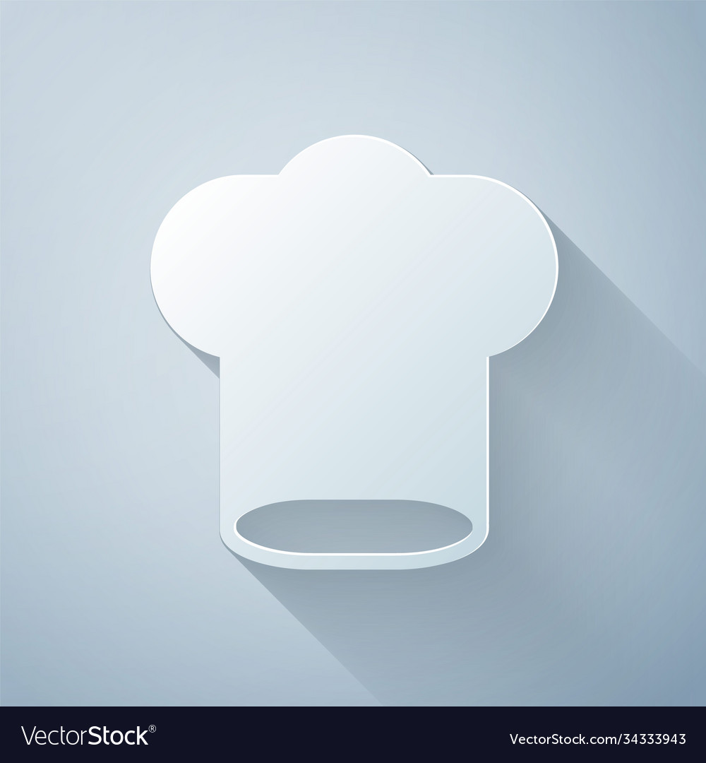 Paper cut chef hat icon isolated on grey Vector Image