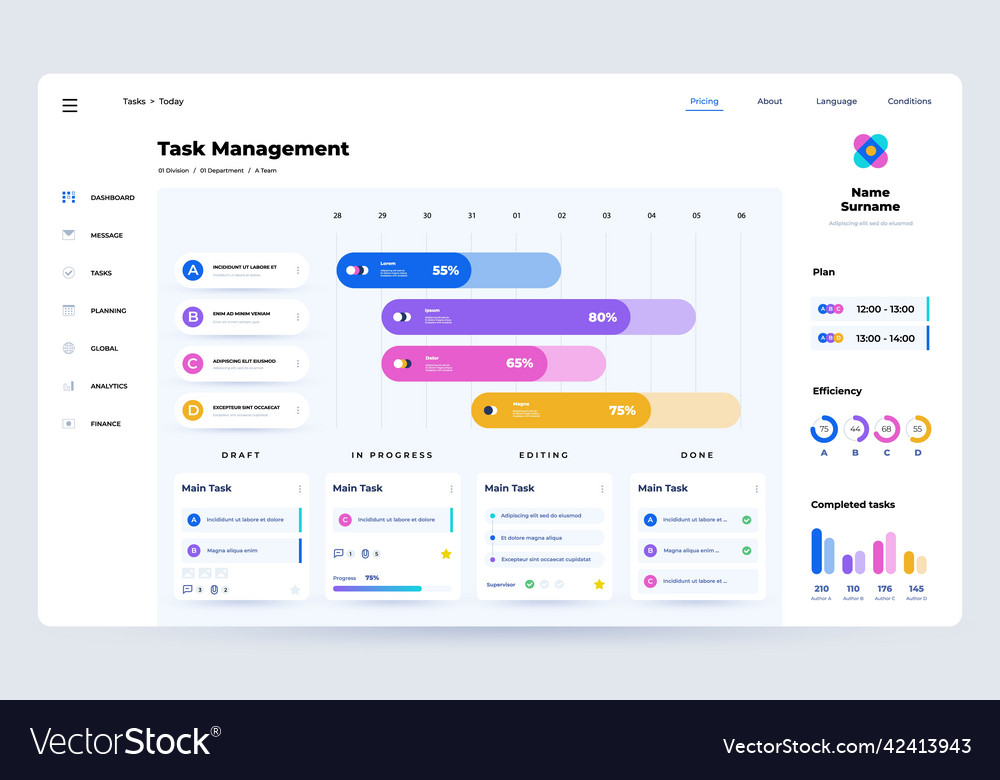 Schedule App Task Manager Ui Template Royalty Free Vector