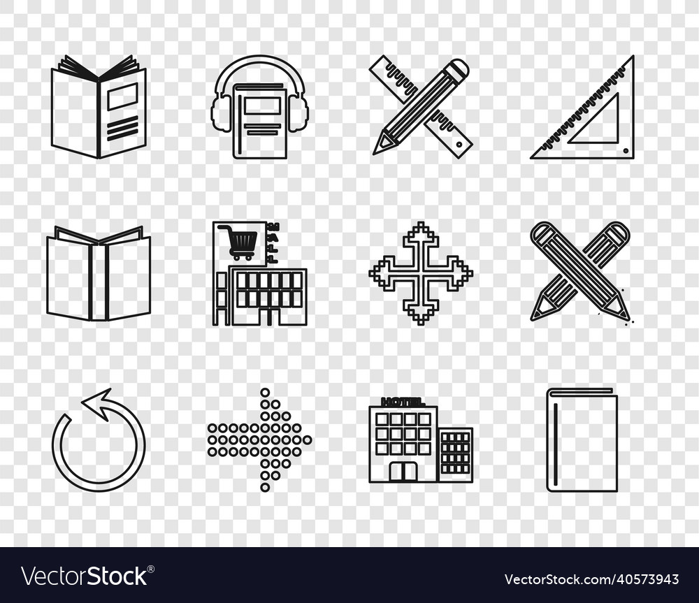 Set line refresh book crossed ruler and pencil Vector Image Set line refresh book crossed ruler and pencil Vector Image