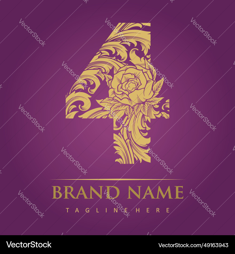 Vintage elegance luxury number 4 monogram logo Vector Image