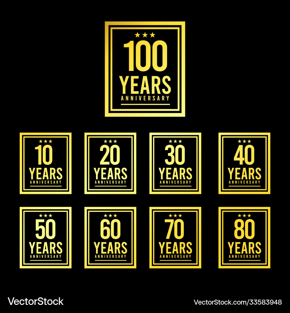 100 years anniversary gold square set design logo Vector Image