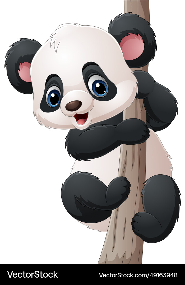 Cartoon little panda on tree branch Royalty Free Vector