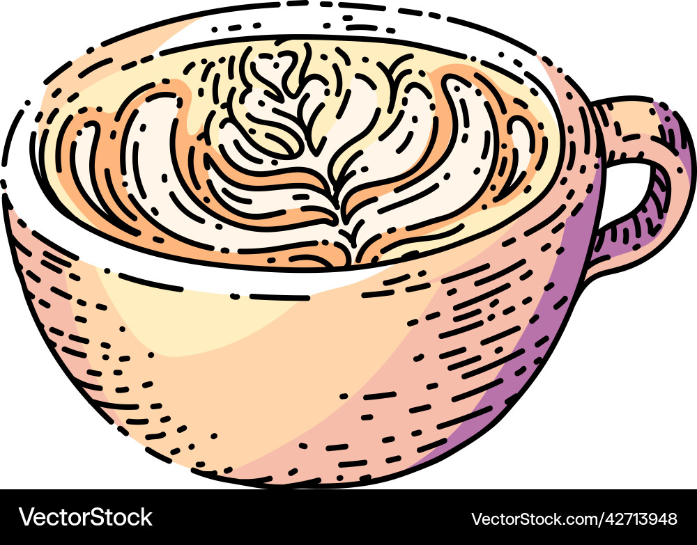 Coffee mug with cream pattern sketch hand drawn Vector Image