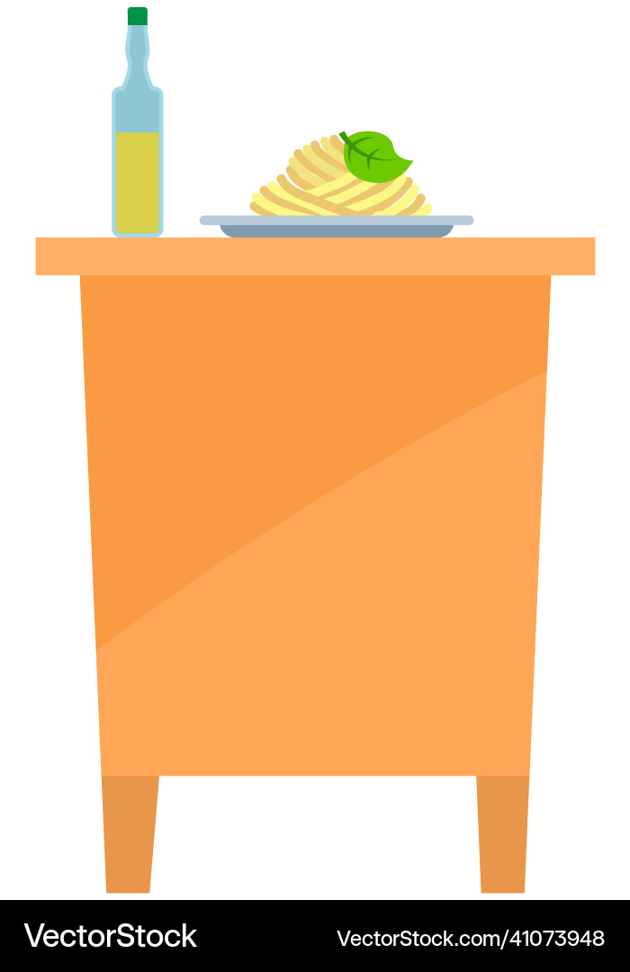 Cooking surface plate with food and bottle Vector Image