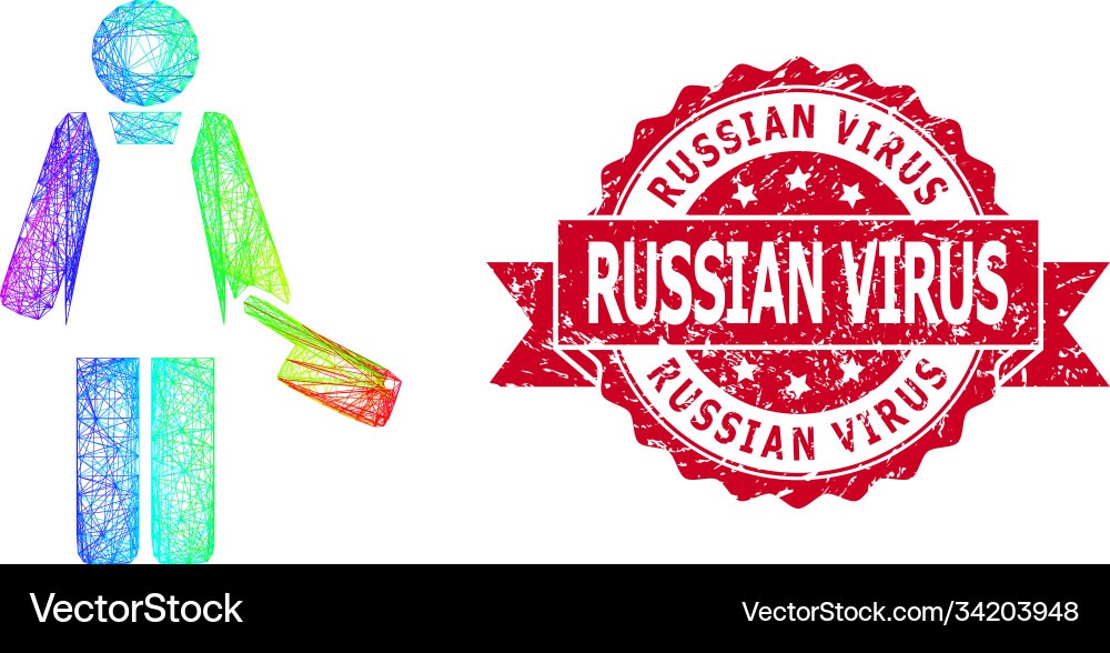 Distress russian virus seal and multicolored net Vector Image