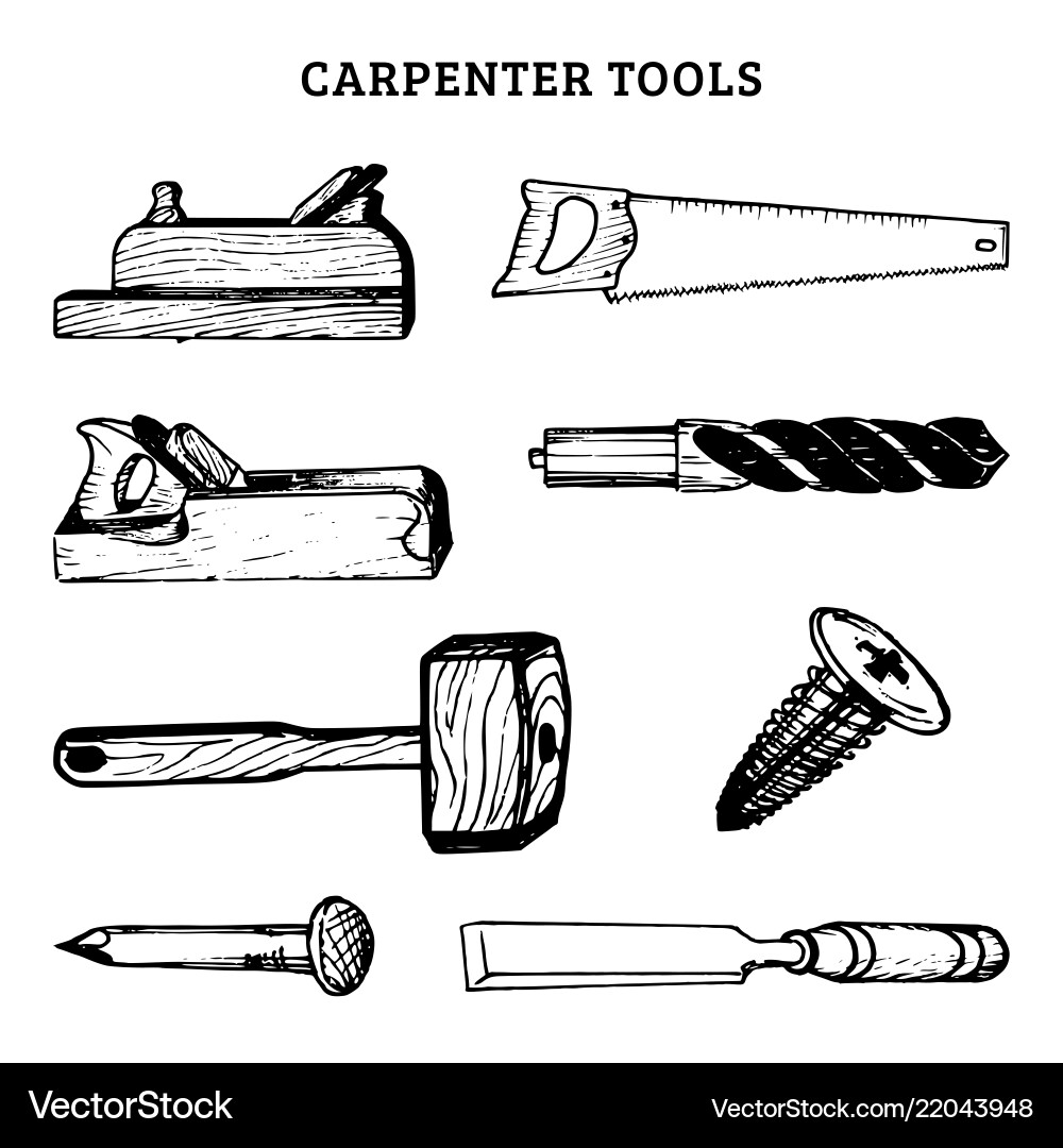 Drawing of carpentry tools of Royalty Free Vector Image