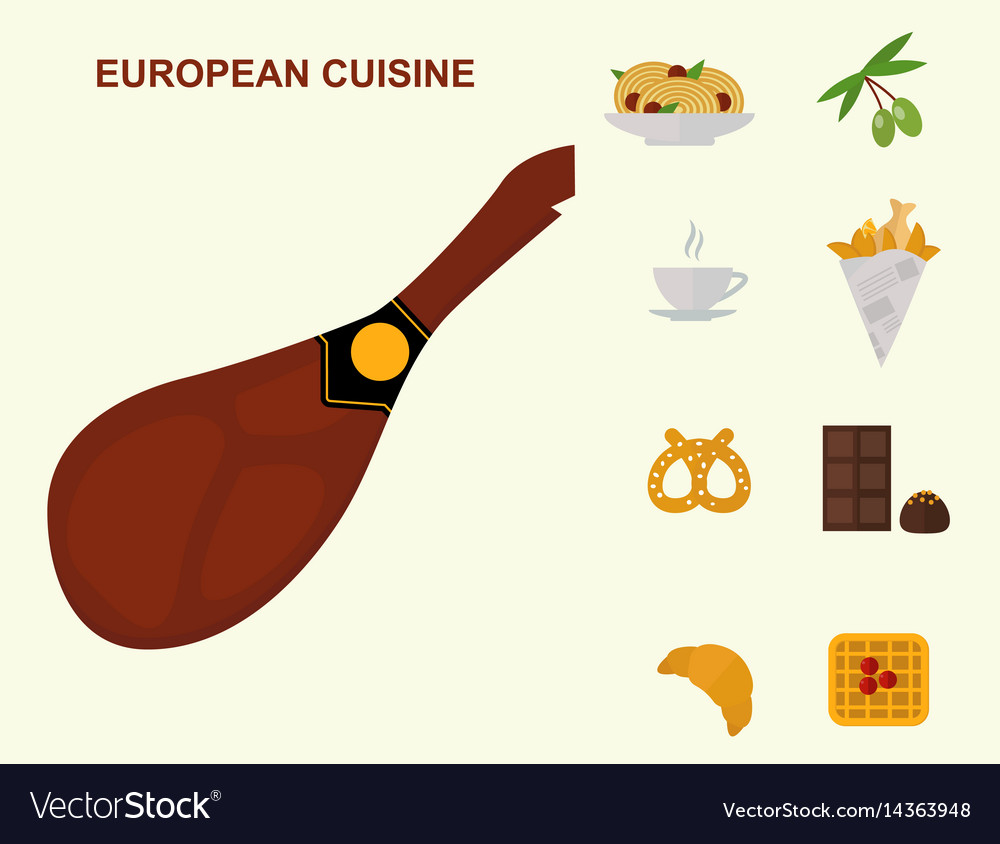 European tasty food cuisine dinner showing Vector Image